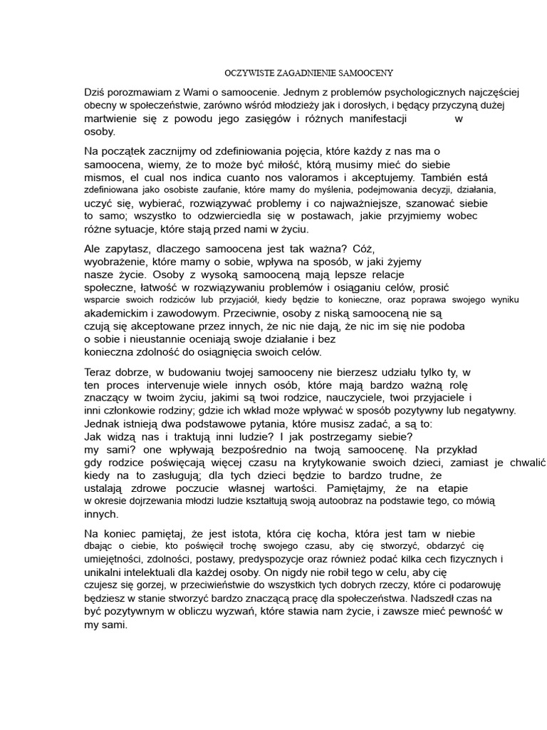 Mowa o Samoocenie | PDF