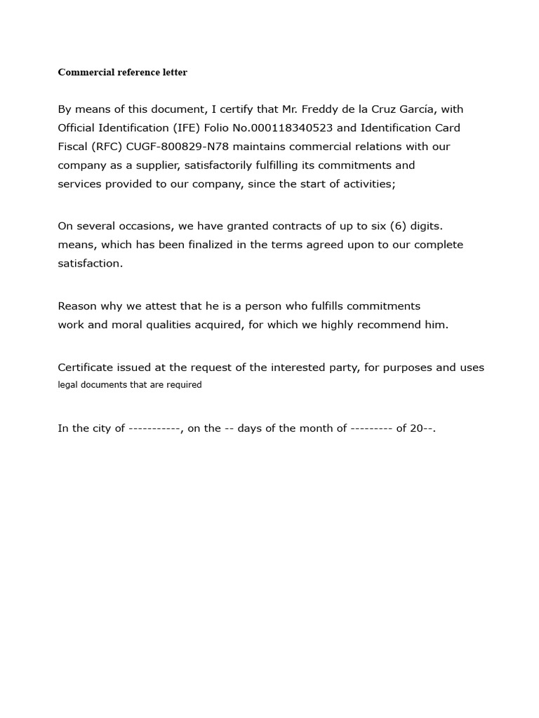 Supplier Reference Letter Template | PDF