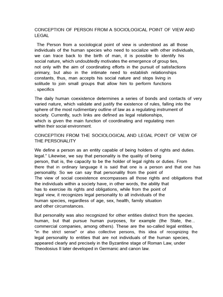 Conception of Person From A Sociological and Legal Point of View | PDF ...