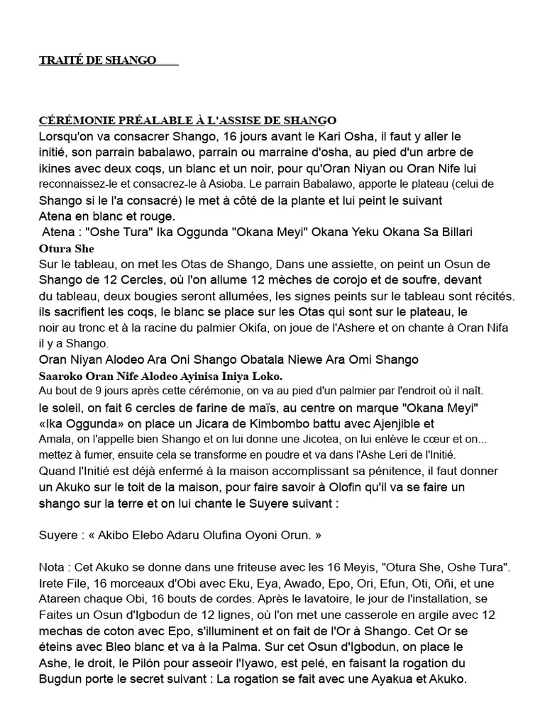 Cérémonie de Consécration de Shango | PDF
