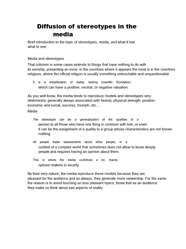 Diffusion of Stereotypes in the Media | PDF | Stereotypes | Thought
