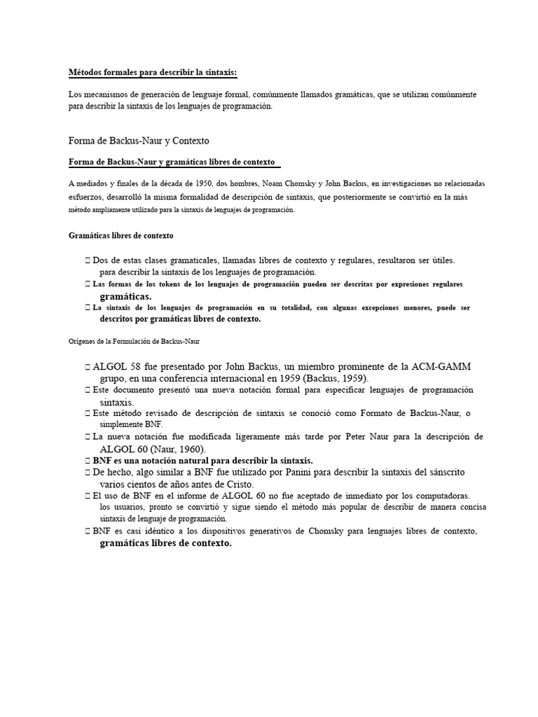 Métodos Formales de Describir La Sintaxis - PPL | PDF | Compilador ...