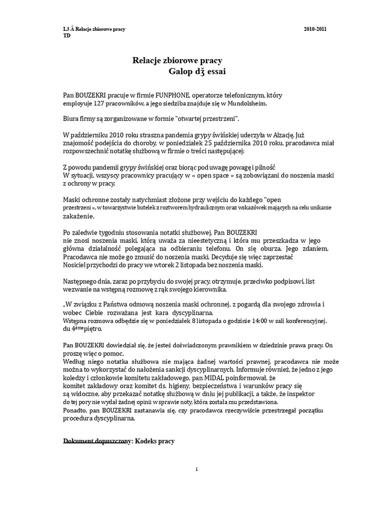 Prawo Pracy - Poprawiony Przypadek Praktyczny | PDF