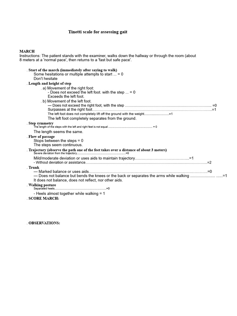 Tinetti Scale For Gait Assessment | PDF | Balance (Ability)