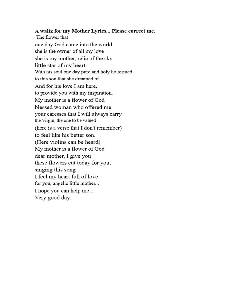 Lyrics of "A Waltz for My Mother" | PDF