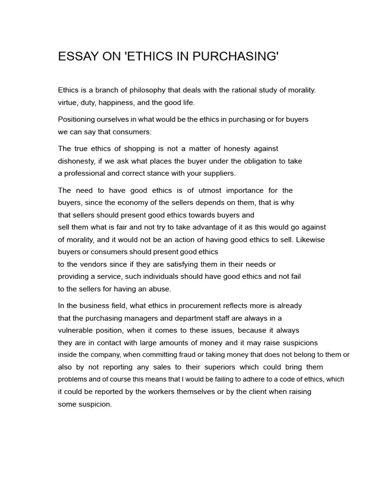 Essay On Ethics in Purchasing | PDF | Procurement | Integrity