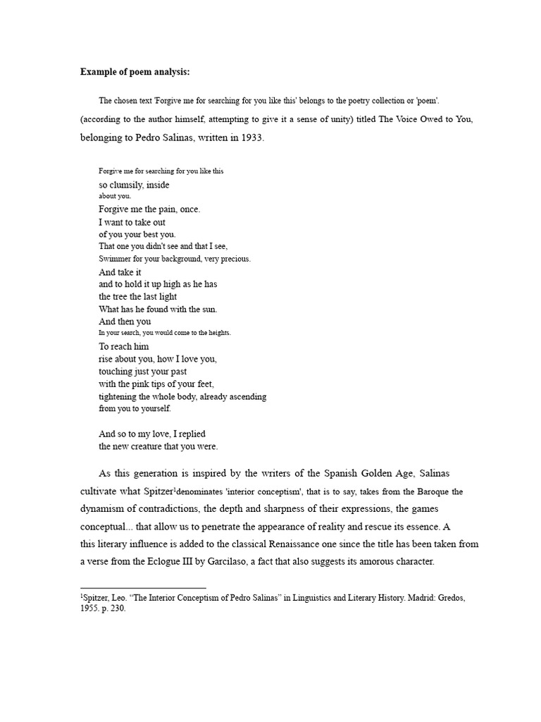 Example of Analysis of A Poem by Pedro Salinas | PDF | Poetry