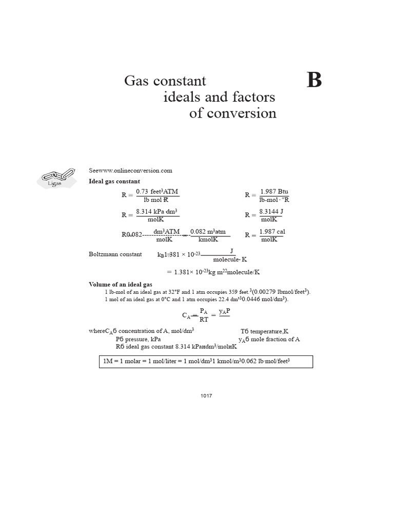 Appendix B - Ideal Gas Constant and Conversion Factors | PDF | Gases | Mole (Unit)