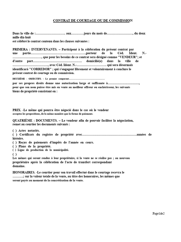 Exemple de Contrat de Courtage Ou de Commission | PDF | Courtier