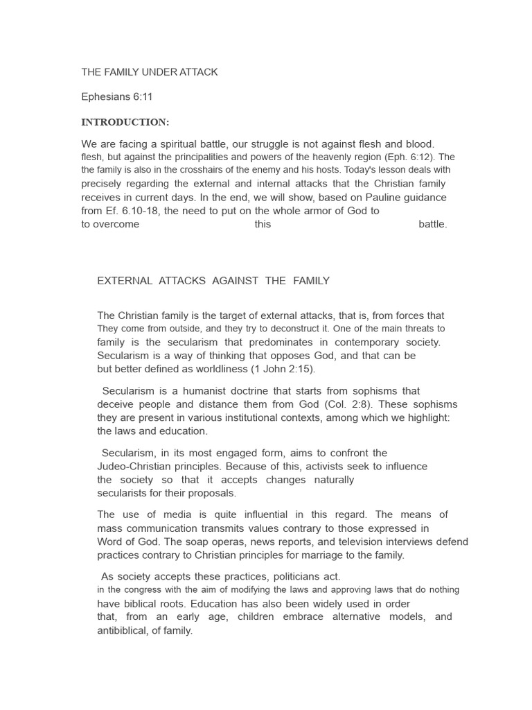 THE FAMILY UNDER ATTACK | PDF | Secularism | Religious Belief And Doctrine