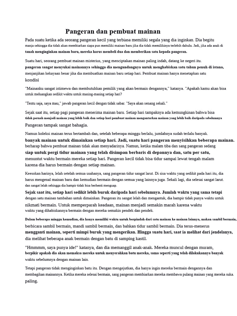 Pangeran Dan Pembuat Mainan (Cerita Untuk Dicetak) | PDF
