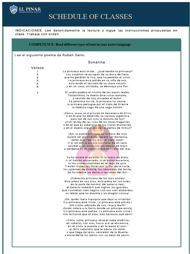 Rhetorical Figures in The Poem "Sonatina" - 9th Grade | PDF