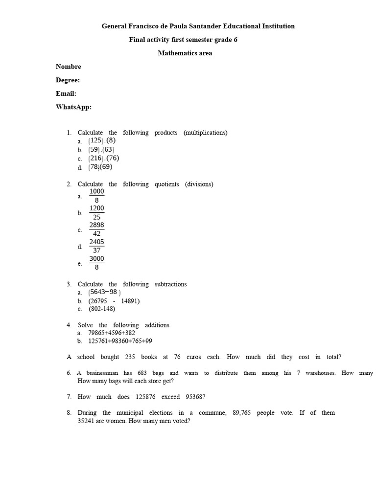 Math Workshop Grade 6 | PDF