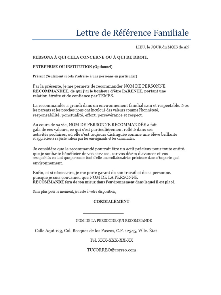Lettre de Référence Familiale | PDF