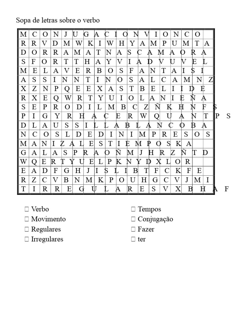 Sopa de Letras: Verbos y Conjugación | PDF