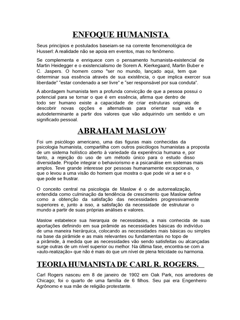 Resumo TEORIA HUMANISTA | PDF | Psicologia | Aprendizado