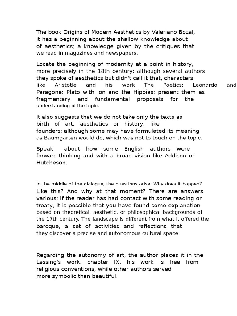 Review On The Origins of Modern Aesthetics | PDF | Aesthetics | Knowledge