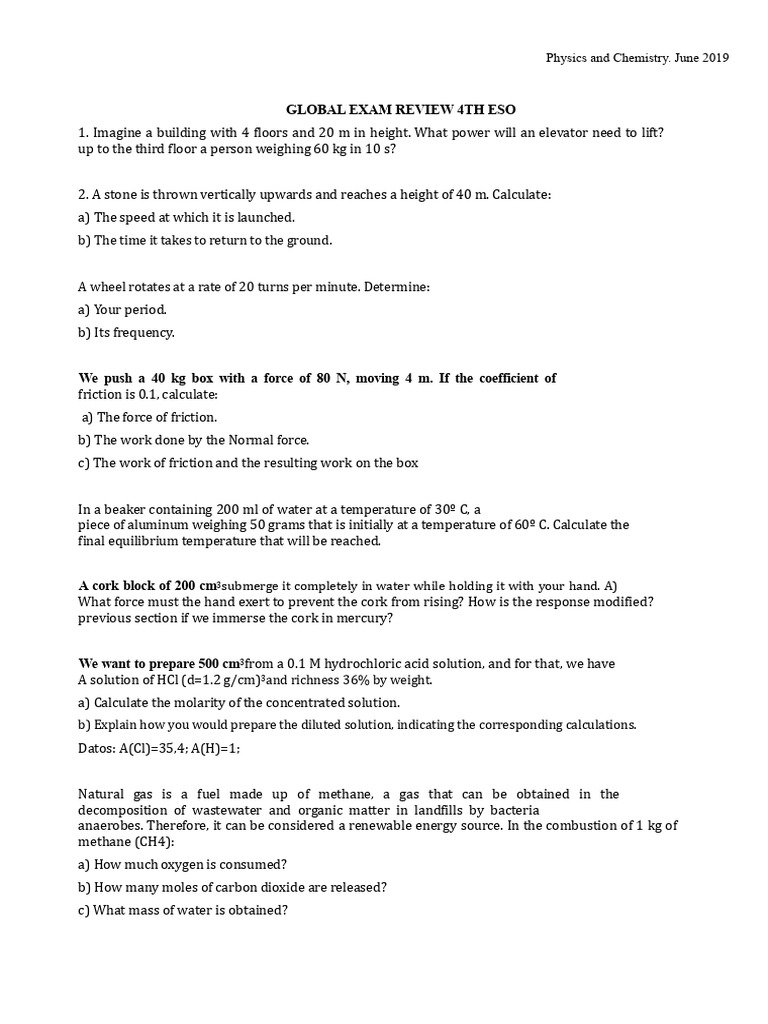 Physics & Chemistry Exam Review 2019 | PDF | Methane | Force