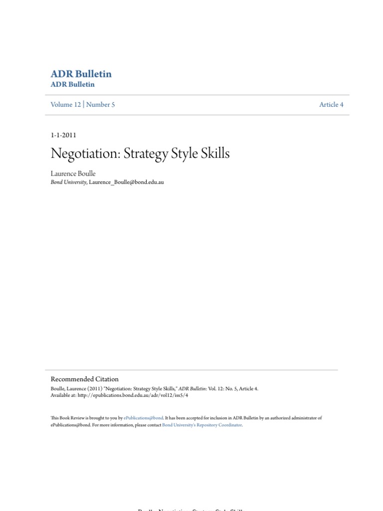 Negotiation - Strategy Style Skills | PDF | Negotiation | Mediation
