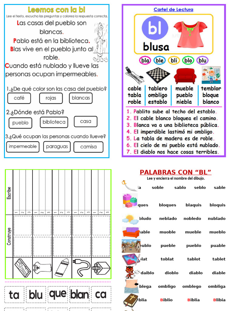 Actividades y oraciones con "bl" | PDF