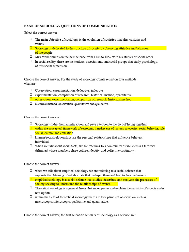 Sociology of Communication Questions | PDF | Sociology | Communication