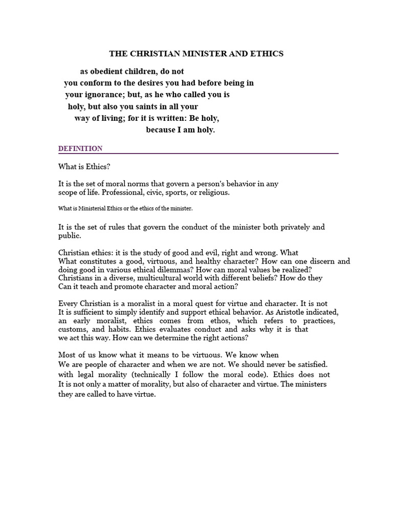 Christian Ministerial Ethics Explained | PDF | Christian Ethics | Virtue