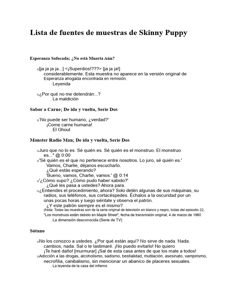 Fuentes de Muestras de Skinny Puppy | PDF