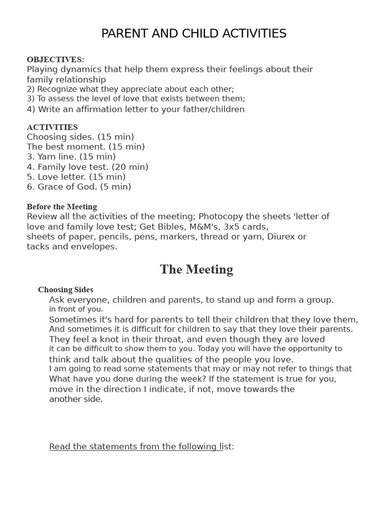 Activities For Parents and Children | PDF