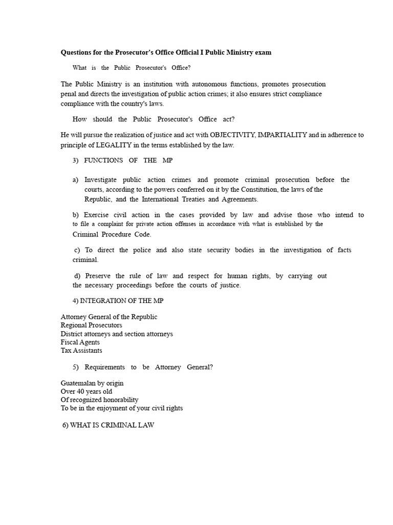 Questions For The Prosecutor's Office Official I Exam | PDF | Crimes ...