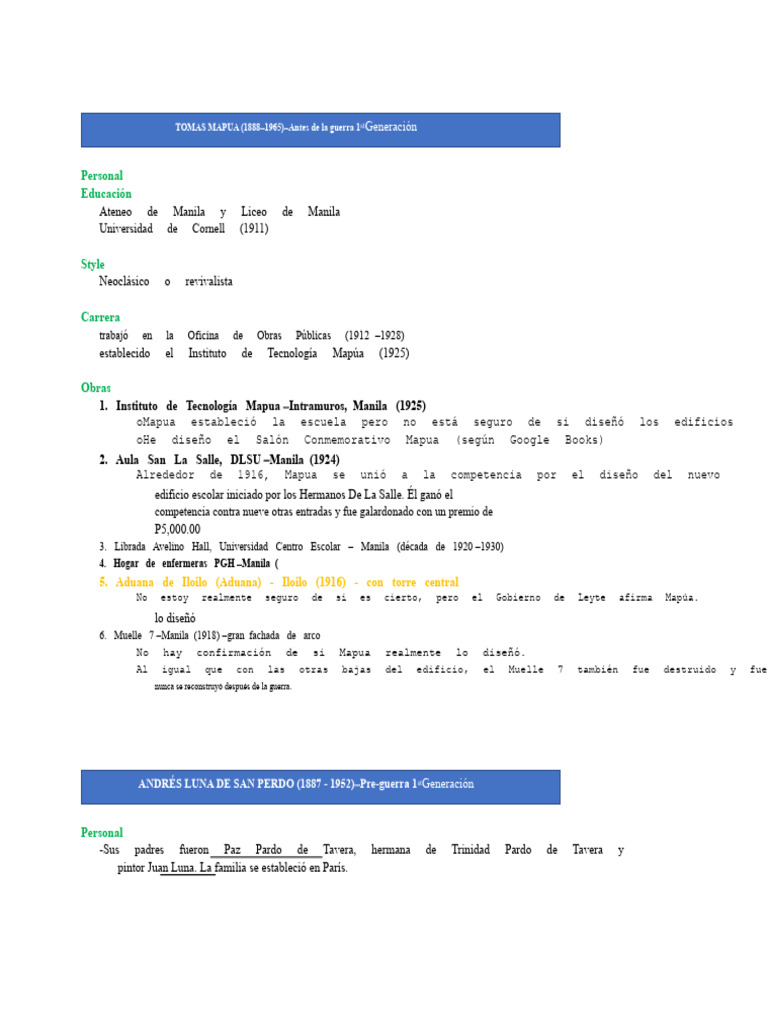 ARQUITECTOS FILIPINOS - Tomas Mapua y Andrés Luna de San Pedro | PDF ...