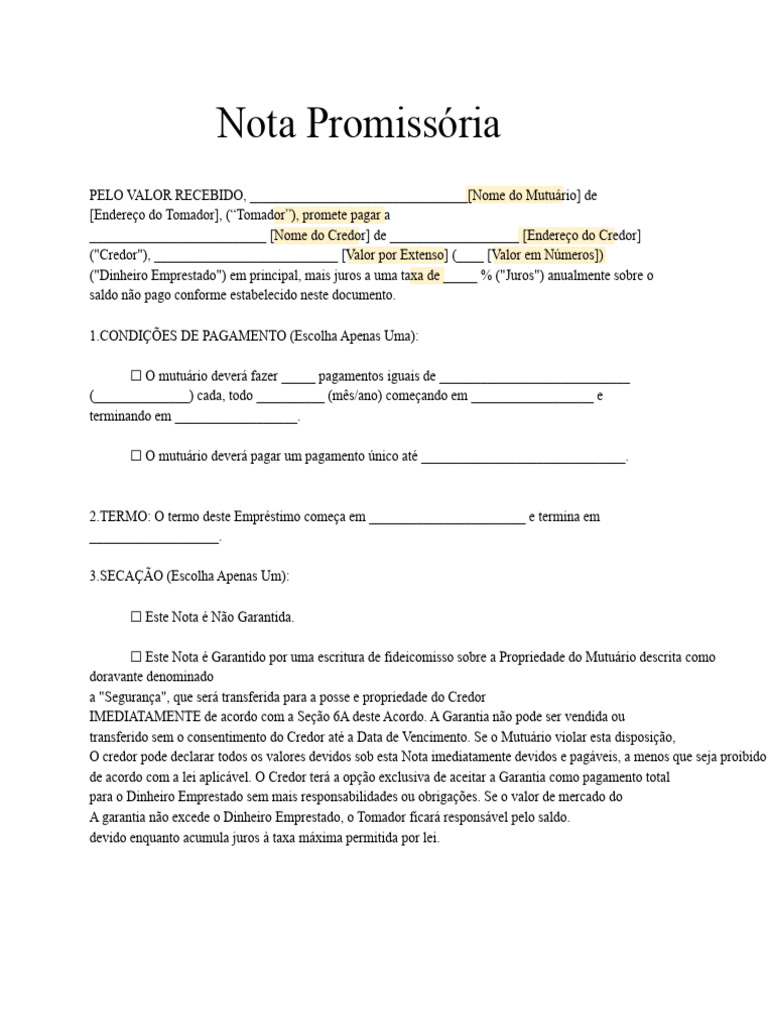 Modelo de Nota Promissória PDF | PDF | Empréstimos | Crédito