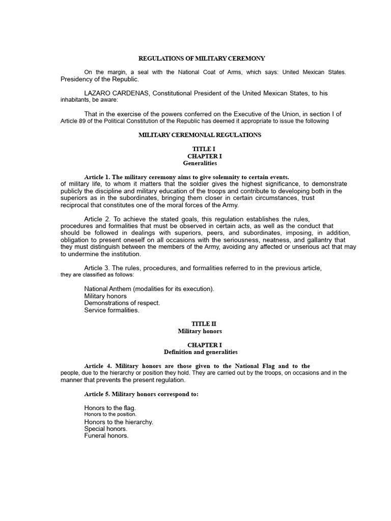 Military Ceremonial Regulations | PDF | Military Rank | Commander