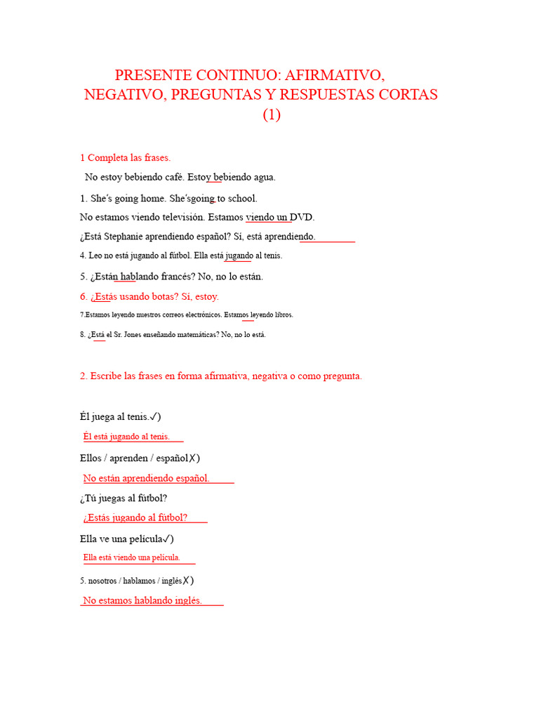 Ejercicios 1 Presente Continuo | PDF