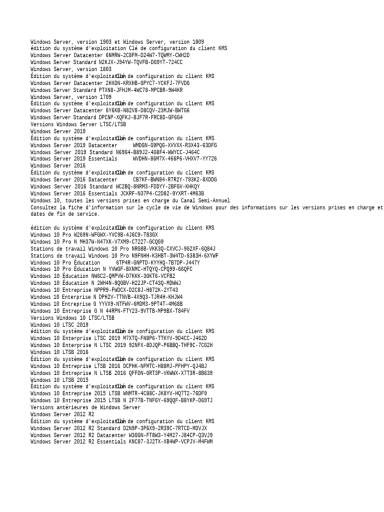 Clés KMS pour Windows Server et 10 | PDF | Windows Server 2008 | Windows 10