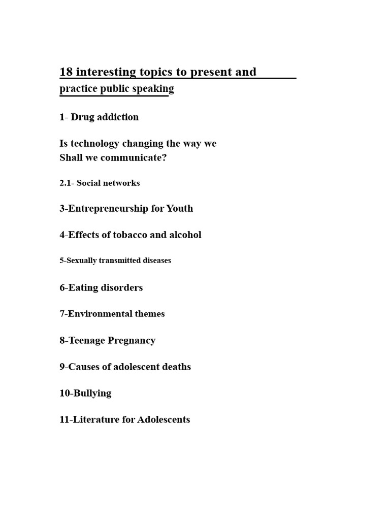 18 Interesting Topics To Present and Practice Oratory | PDF
