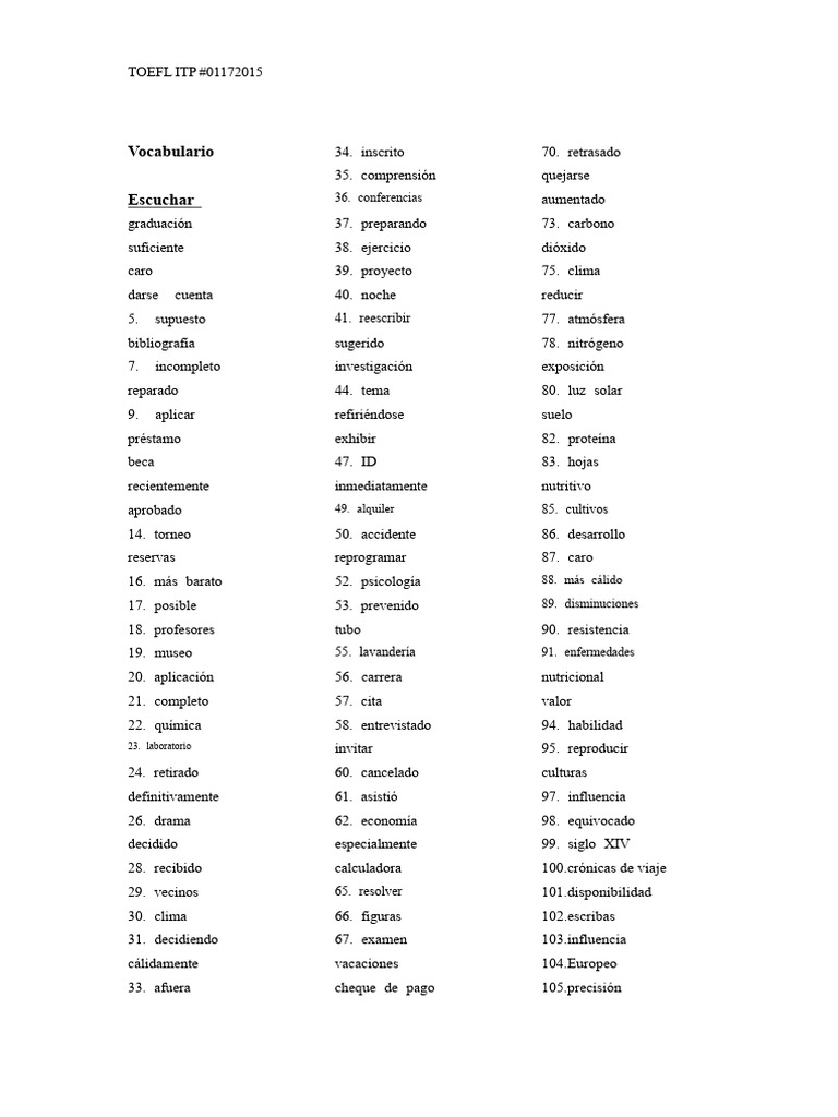 Vocabulario TOEFL ITP 2015 | PDF