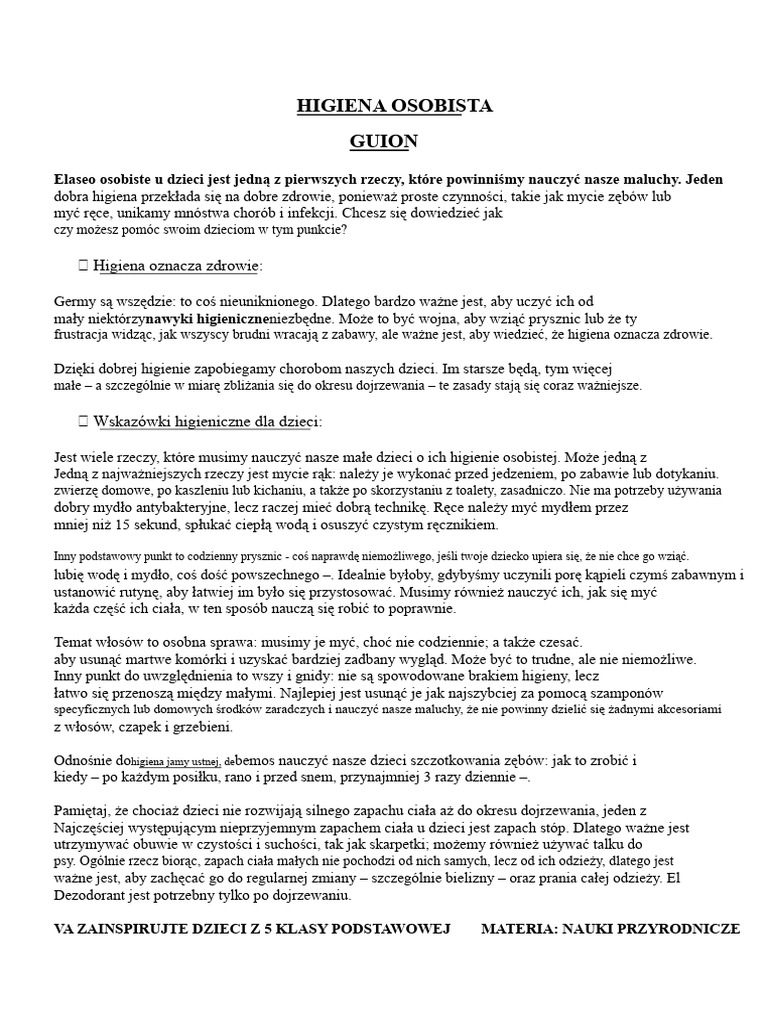 Higiena Osobista Skrypt | PDF