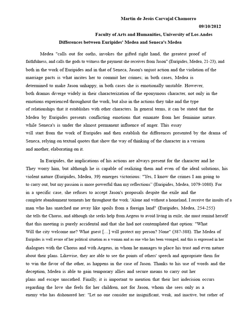 Euripides vs. Seneca: Medea's Characterization | PDF | Jason | Euripides
