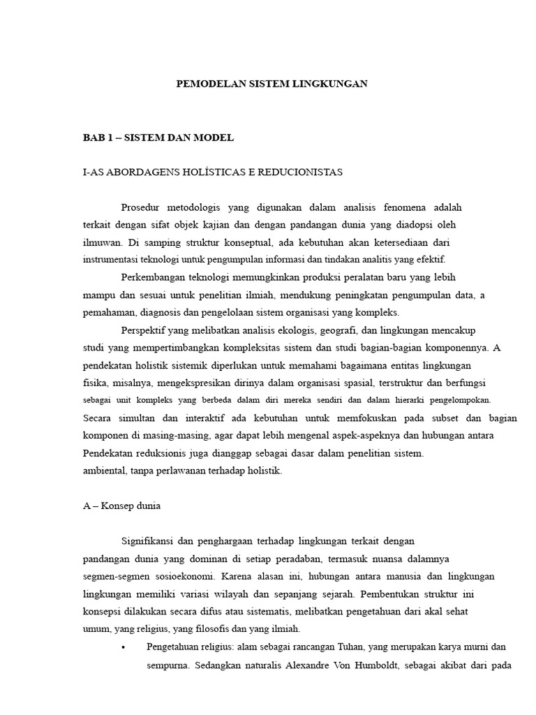 Pemodelan Sistem Lingkungan Holistik dan Reduksionis | PDF