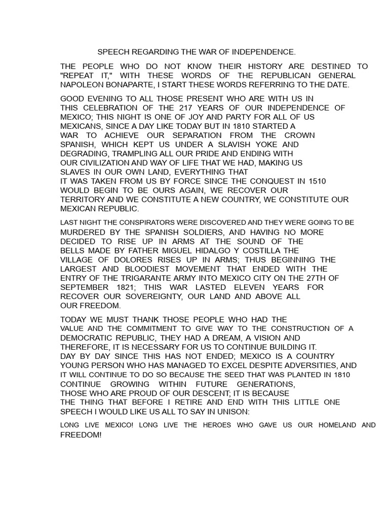 Speech Referencing The War of Independence | PDF