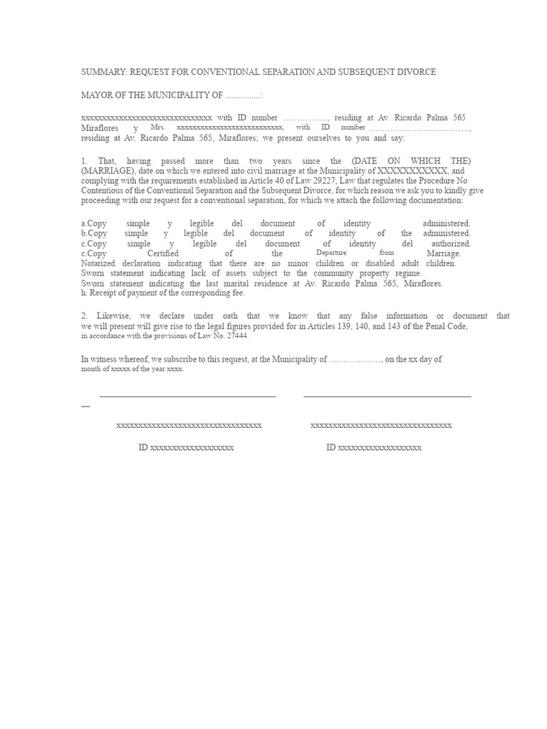 Conventional Separation and Divorce Request | PDF