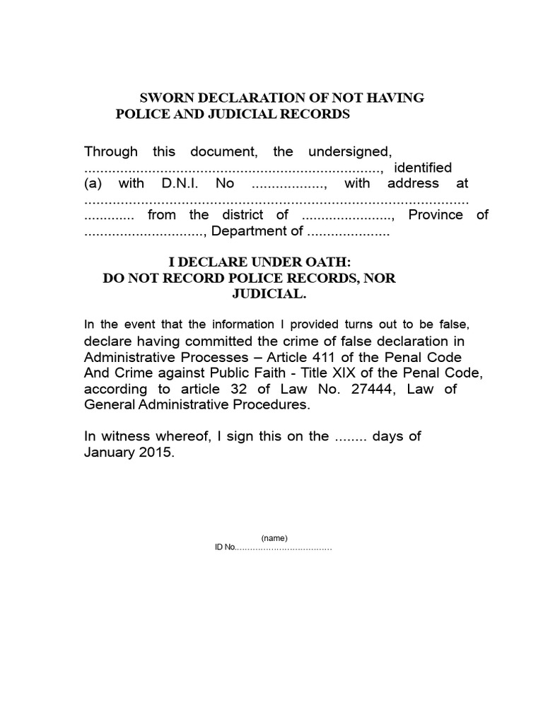 Affidavit of No Criminal Record | PDF | Criminal Record | Affidavit