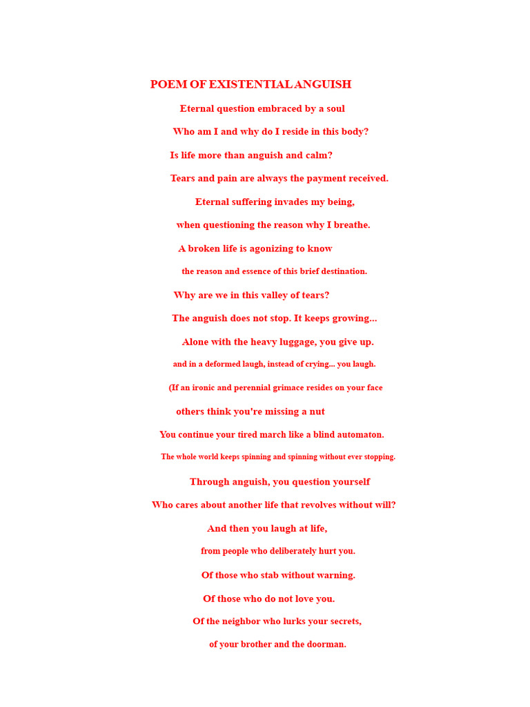 Existential Anguish: A Poetic Reflection | PDF