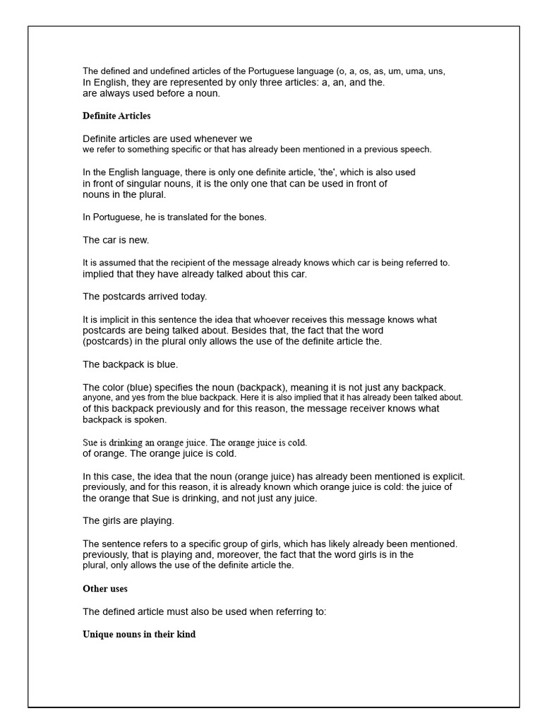 The Definite and Indefinite Articles of The English Language | PDF ...