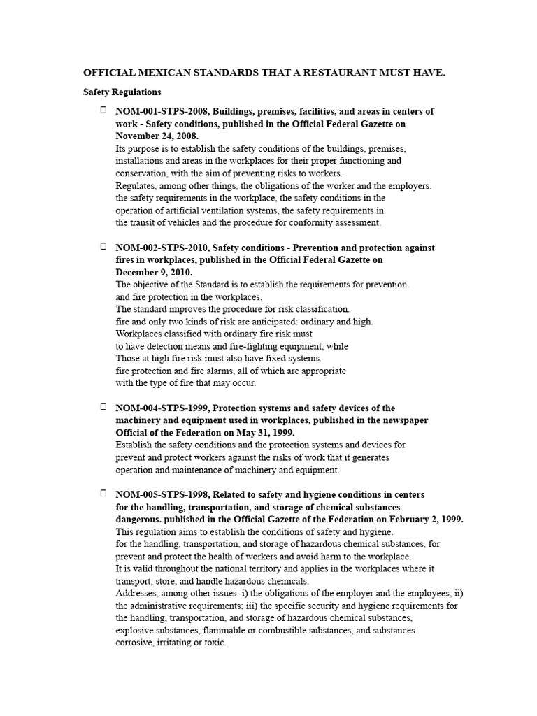 Hygiene Standards for Mexican Restaurants | PDF | Dangerous Goods ...