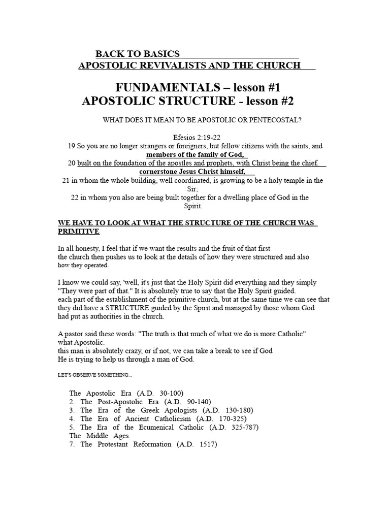 Apostolic Church Structure Fundamentals | PDF | New Testament Content ...