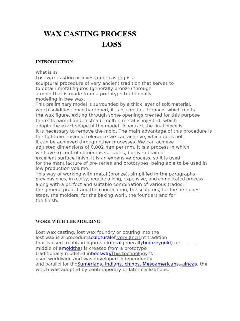 Lost Wax Casting Process Explained | PDF | Casting | Metals