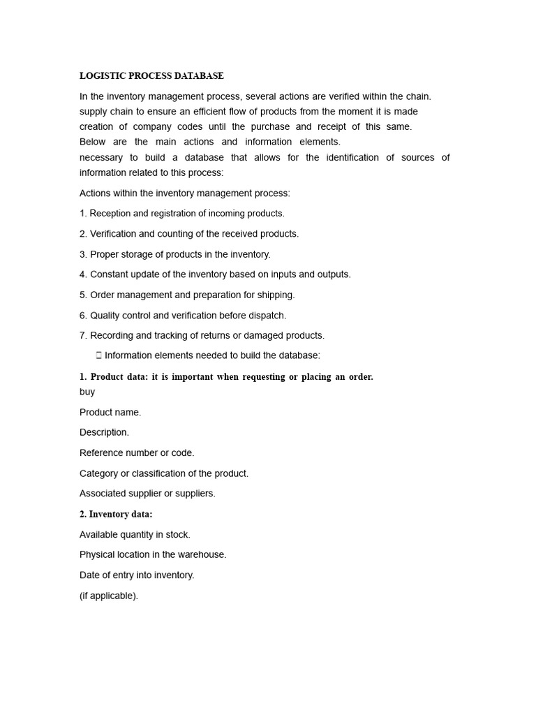 Logistic Process Database | PDF