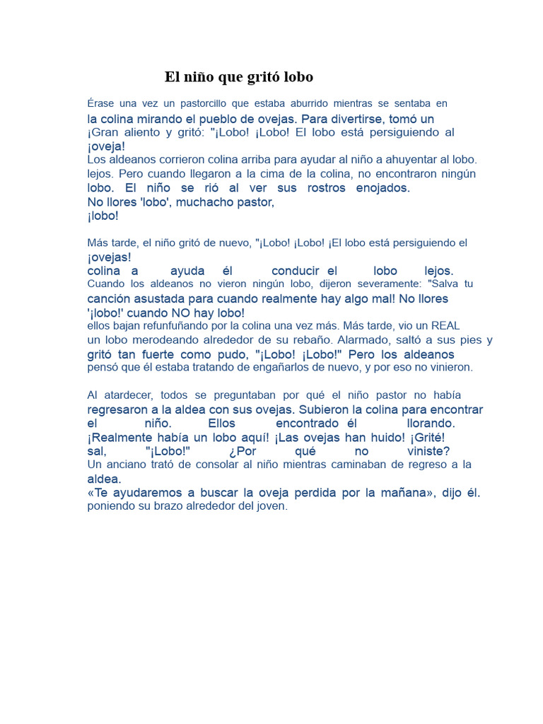 El Chico Que Gritó Lobo Elementos de Una Historia - 54452 | PDF