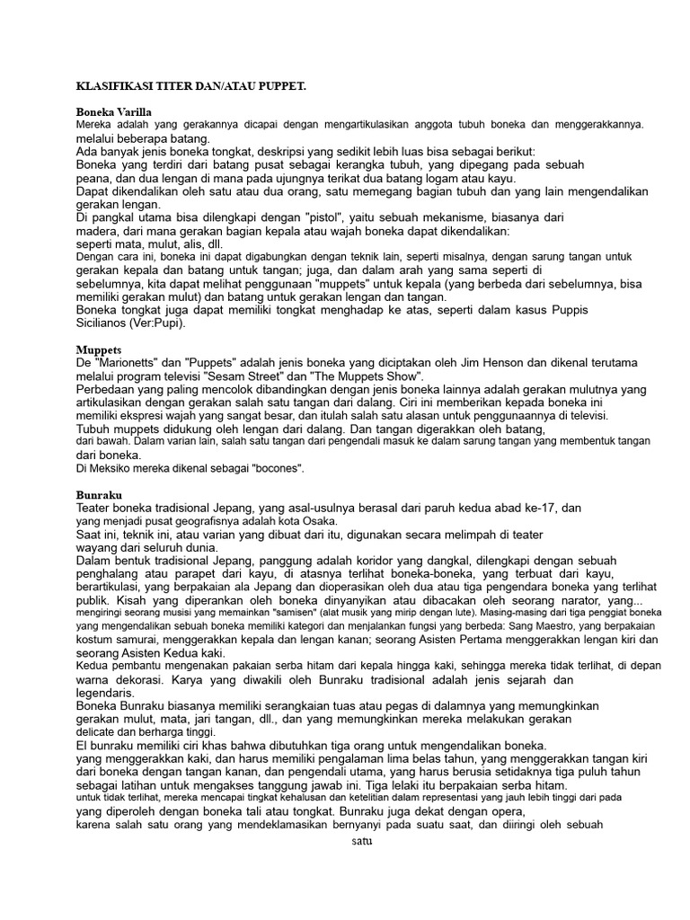 Jenis-Jenis Boneka dan Tekniknya | PDF